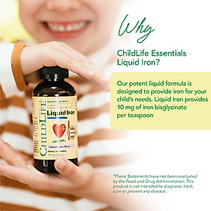 CHILDLIFE ESSENTIALS Liquid Iron - Liquid Iron Supplements for Kids, Iron Drops, Toddler Iron Supplement, Iron Liquid, Iron for Kids, Baby Iron Supplement, Gluten Free - Natural Berry, 4 Fl Oz