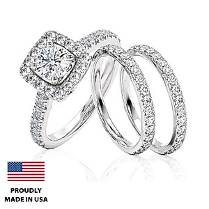 Beverly Hills Jewelers 3 Carat Total Weight Diamond Engagement Ring In 14 Karat White Gold Stunningly Hand Crafted By (8.5) Made in USA