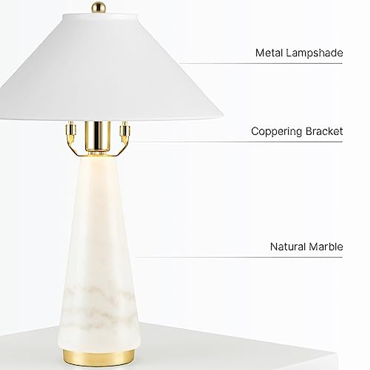 MAGCHARM Table Lamp, Bedside Lamps with 4W LED Bulb, Natural Marble Base, Metal Lampshade, 3000K Color, On/Off Switch Nightstand Lamp, Mid-Century Modern Table Lamps for Bedroom, Living Room End Table