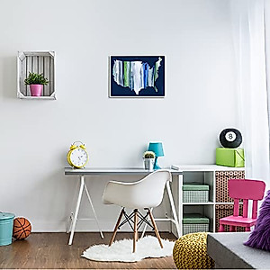 Stupell Industries Abstract Stripe United States of America Map White Framed Wall Art, 20 x 16, Blue