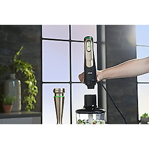 Braun Multiquick 5-in-1 Immersion Hand, Powerful 700W Stainless Steel Stick Blender, Variable Speed + 6-Cup Food Processor, Ice Crusher, Whisk, Beaker, Masher, 2.7 x 2.7 x 16.1 inches, Black
