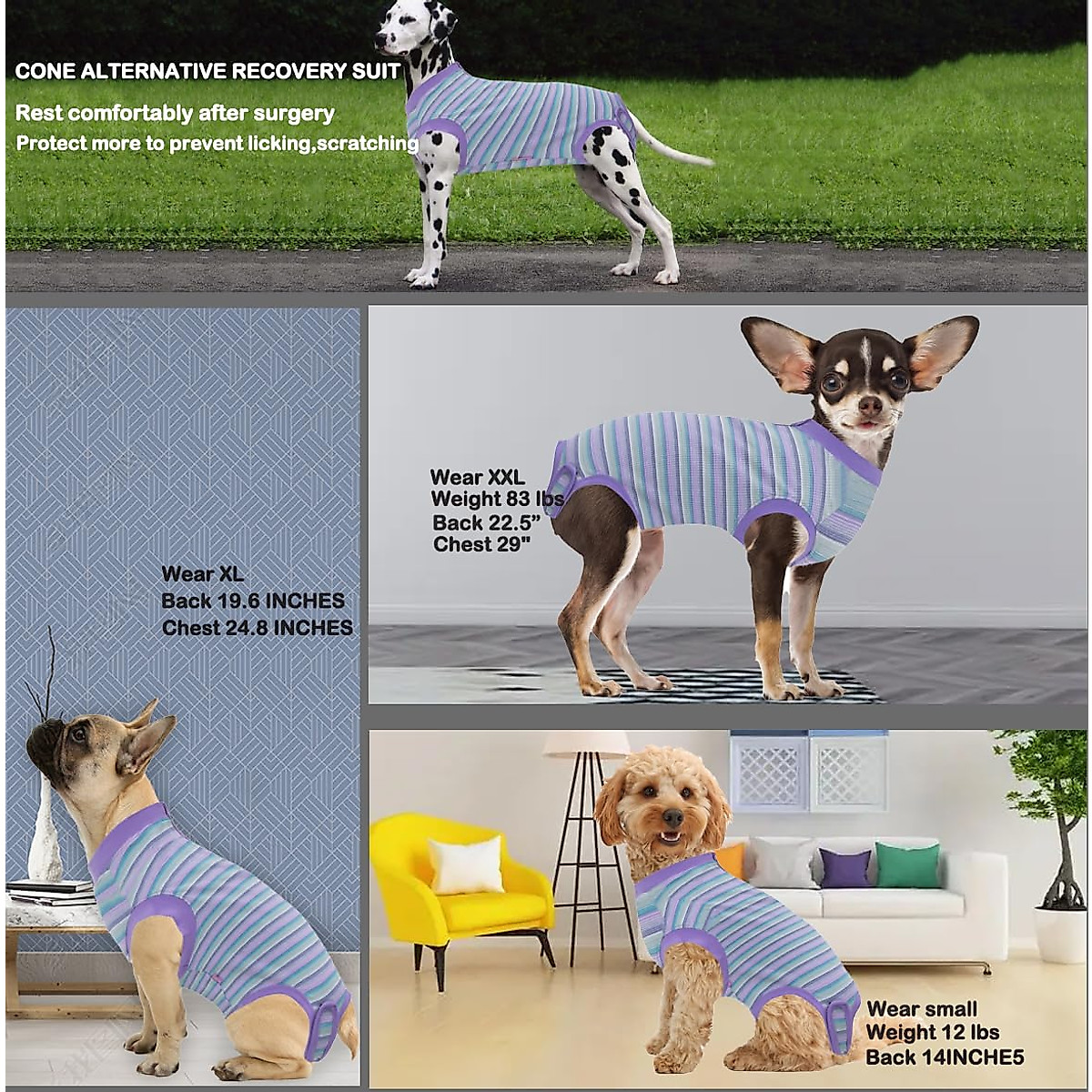 Wabdhally Dog Surgery Recovery Suit,Surgical Recovery Female Spay Suit for Large Dogs Cats,Surgery Recovery Multi Purple Onesie XXXL
