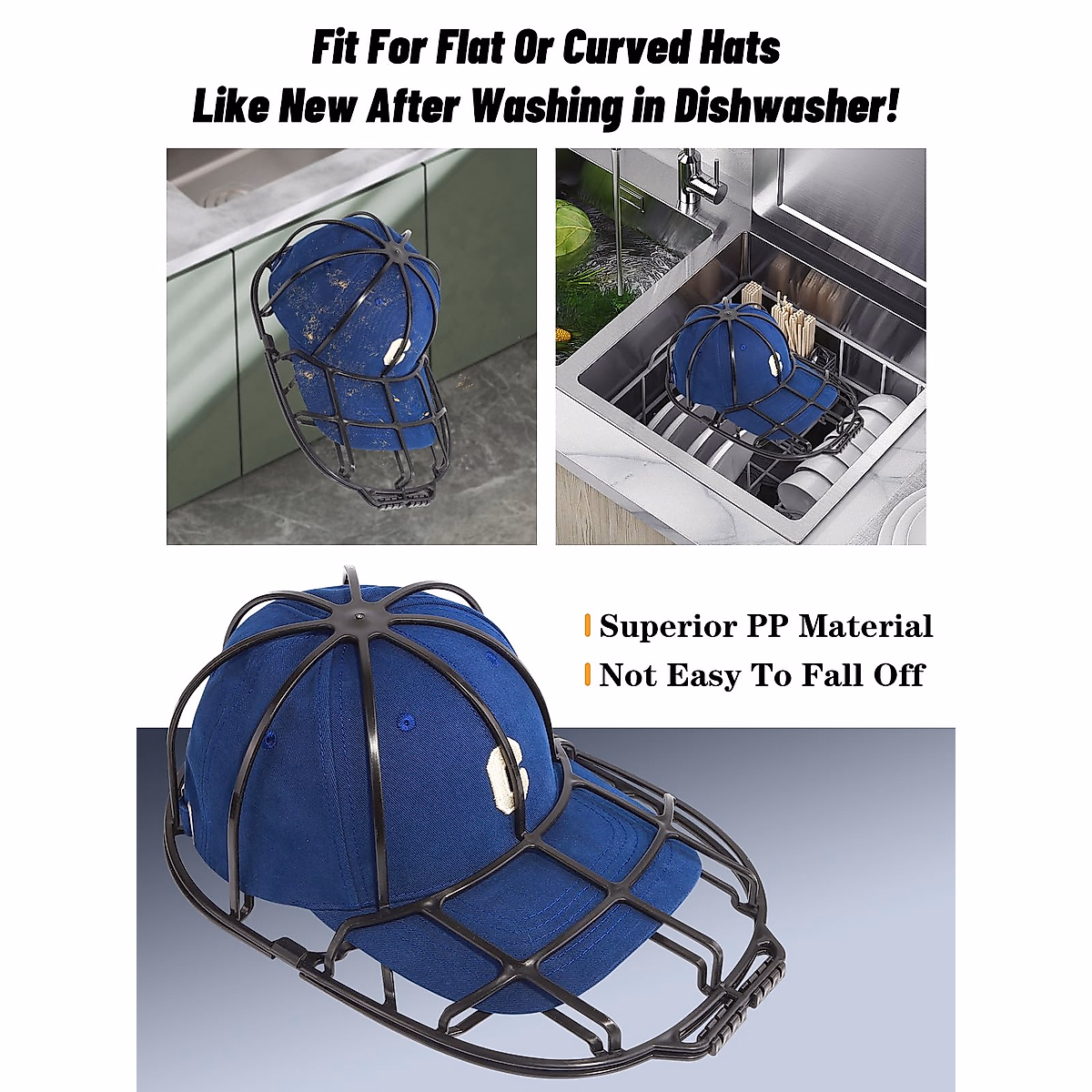 4 Pack Baseball Hat Washer Caps,Hat Cleaner Fit for Adult/Kid's Ball Hat Washer Frame Cage,Hat Protector Racks for Washing Machine（2 White 2 Black）