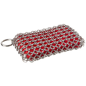 Lodge ACM10R41 Scrubbing pad, One, Red & Silicone Hot Handle Holder - Red Heat Protecting Silicone Handle for Cast Iron Skillets with Keyhole Handle