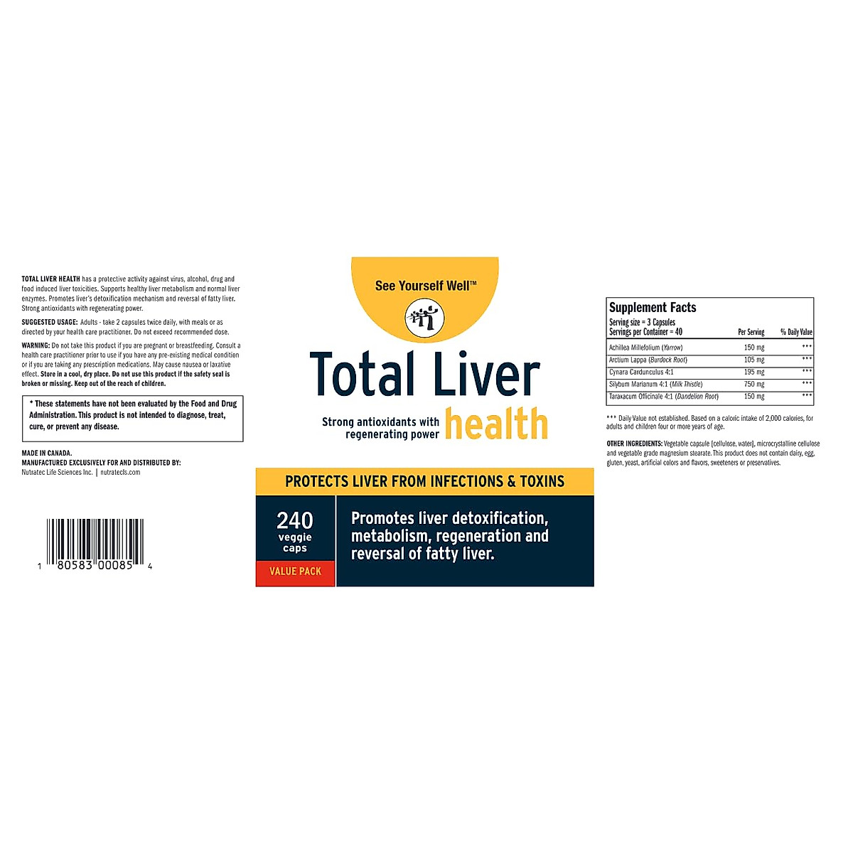 See Yourself Well Total Liver Health: Liver Cleanse, Detox & Repair Fatty Liver. Milk Thistle Extract, Dandelion Root, Yarrow, Burdock Root & Cynara (Artichoke) to Support Healthy Liver Function