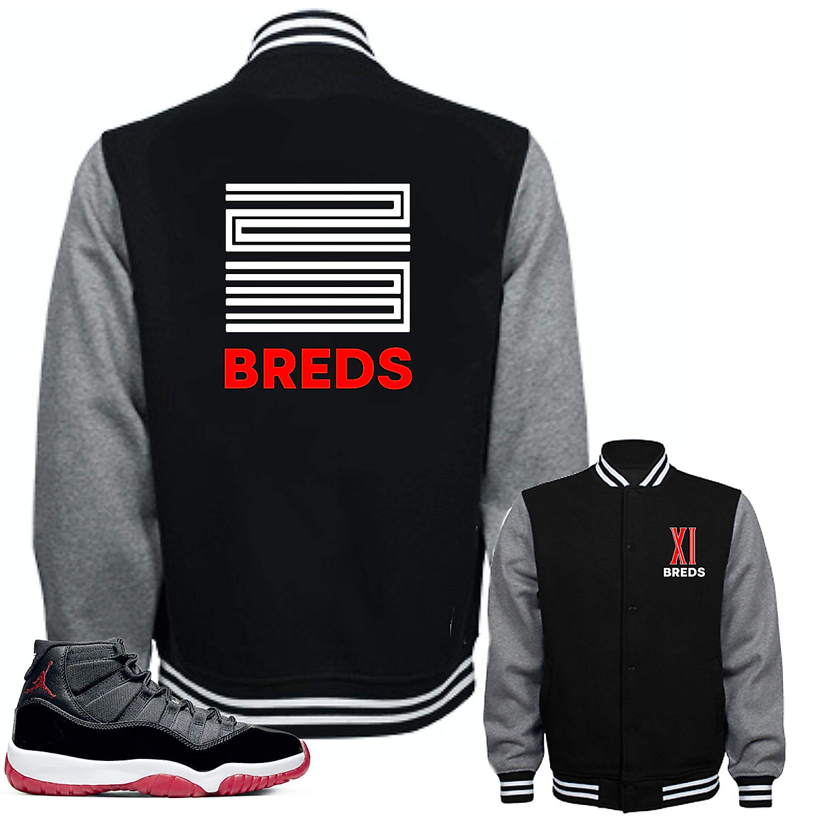 SNELOS Jordan 11 Bred 2019 Match Jackets (Jordan 11 Bred 2019 - Breds 23 (Black), XL)