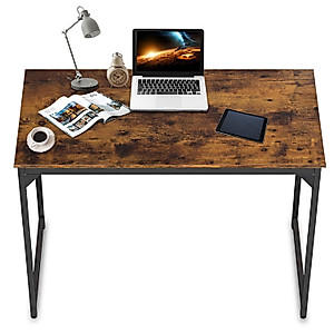 HCB Computer Desk 39inch Home Office Desk Writing Study Table Modern Simple Style PC Desk with Black Metal Frame(Brown),39x20x29inch