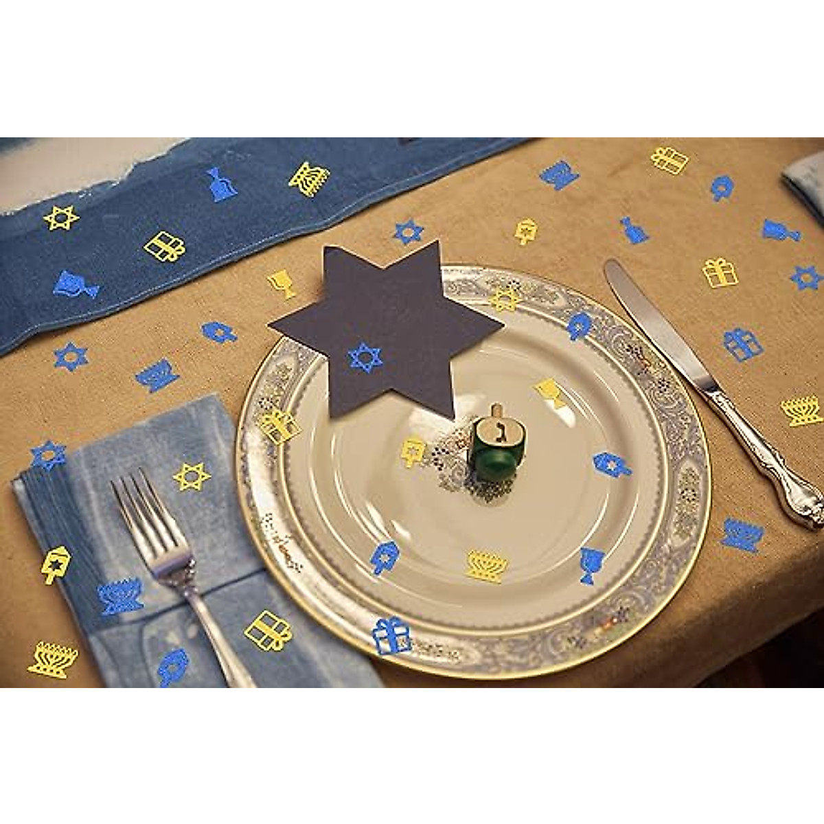 ALIBBON 200 Pcs Happy Hanukkah Confetti Hanukkiah Star of David Confetti Dreidel Gift Menorah Throwing Confetti Blue Gold Glitter Chanukah Confetti Table Scatter for Hanukkah Christmas Table Decor