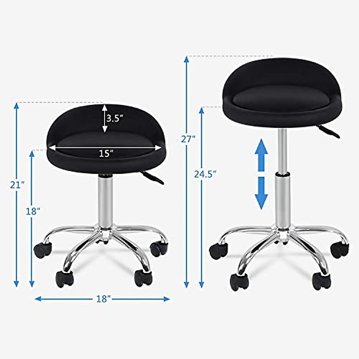 BBBuy Adjustable Relief Hydraulic Massage Stool Facial Spa Tattoo Beauty Rolling Bar Stools Swivel Hydraulic Chair with Back Rest (Black/White)