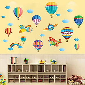 Colorful Rainbow Kids Room Wall Decals Cute Airplane Balloon Animal Wall Stickers Nursery Classroom Wall Decal Children Nursery Playroom Baby Room Decor Fantastic Wall Decal