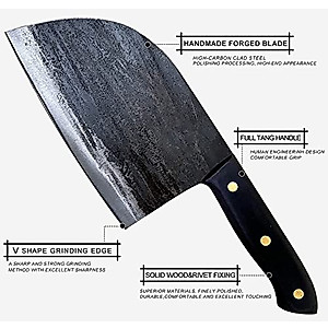 Forging Serbian Chef Knife, Huusk Kitchen Butcher Knives with Sheath Japan Knives Meat Vegetable Fruit Cleaver with Full Tang Handle