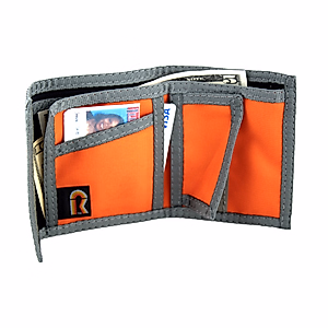 California Bifold Nylon Wallet w/Inside Pocket. Hook & Loop Closures. USA Made (Orange w/Foliage Trim)