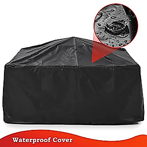 SINGLYFIRE 32 Inch Fire Pit Table for Outside Square Metal Firepit Outdoor Wood Burning Large Steel Bonfire Pit for Patio Backyard Garden with Waterproof Cover,Spark Screen,Log Grate,Poker