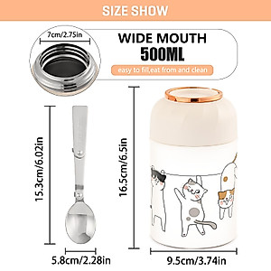 CUPADA Cute Cat Fish Food Jar, Funny Kittens Insulated Hot Food Jars Vacuum 17OZ with Folding Spoon for Work Trip Picnic Camping