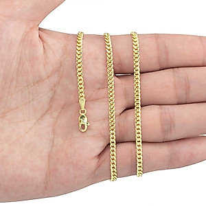 Nuragold 10k Yellow Gold 3mm Miami Cuban Link Chain Pendant Necklace, Mens Womens Jewelry 16" 18" 20" 22" 24" 26" 28" 30"