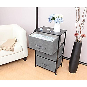 East Loft Nightstand Dresser Storage Organizer for Closet, Nursery, Bathroom, Laundry or Bedroom 3 Fabric Drawers, Solid Wood Top, Durable Steel Frame (Charcoal)