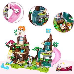 BRICK STORY Friends Jungle Tree House Pet Building Blocks, Doggy Daycare Playground with Slide, Animal Rescue Set Includes 2 Puppy and 2 Cat Toys, Gift for Kids Aged 6-12, 632 Pieces