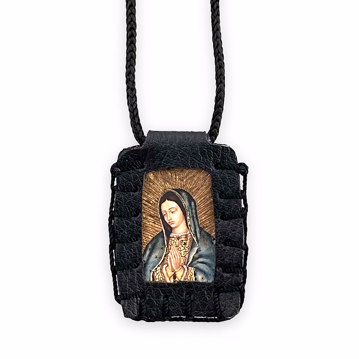 Our Lady of Guadalupe Black Scapular Necklace Escapulario Negro Collar Virgen Guadalupe, Bklack