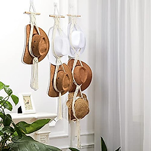Yulejo 3 Pcs Hat Rack Baseball Hat Rack Baseball Hat Organizer Macrame Hat Rack for Baseball Over Door Organizer Baseball Hat Storage Boho Macrame Hat Hanger for Baseball (White,Stylish)