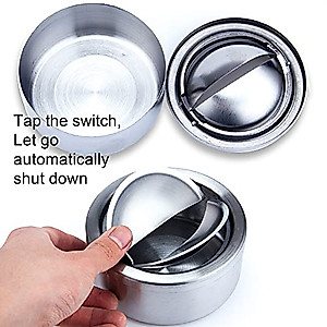 Outdoor Ashtray with Lid, hanlongyu Flip Top Stainless Steel Ash Tray Sets for Weed, Metal Windproof Ashtrays for Cigarettes, Smokers, Desktop Smoking Ashtray Office Patio Home Decor