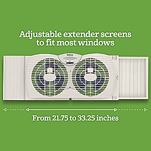 HOLMES Dual Blade Manual Window Fan with Double Sided Speed Control, Dual 3 Blade Fans, Manual Reversible Intake and Exhaust, Expandable Side Panel with Additional Extender Panels, White