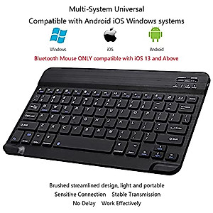 Ultra-Slim Bluetooth Keyboard and Mouse Combo Rechargeable Portable Wireless Keyboard Mouse Set for Apple iPad iPhone iOS 13 and Above Samsung Tablet Phone Smartphone Android Windows (Black)