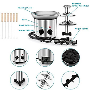 Outamateur 32-Ounce Chocolate Fondue Fountain,3-Tier Electric Chocolate Melting Machine with 6PCS Fondue Fork,Stainless Steel Party Fountain,Hot Chocolate Fountain Pot for Nacho Cheese,BBQ Sauce,Ranch,Liqueurs