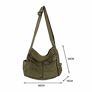 Canvas Messenger Bag for Women Men,Multiple Pockets Large Hobo Bag Canvas Crossbody Bag Shoulder Tote Bag School Daypacks