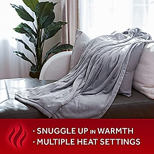 Sunbeam Royal Posh Dove Grey Heated Personal Throw / Blanket, Cozy-Warm, Adjustable Heat Settings
