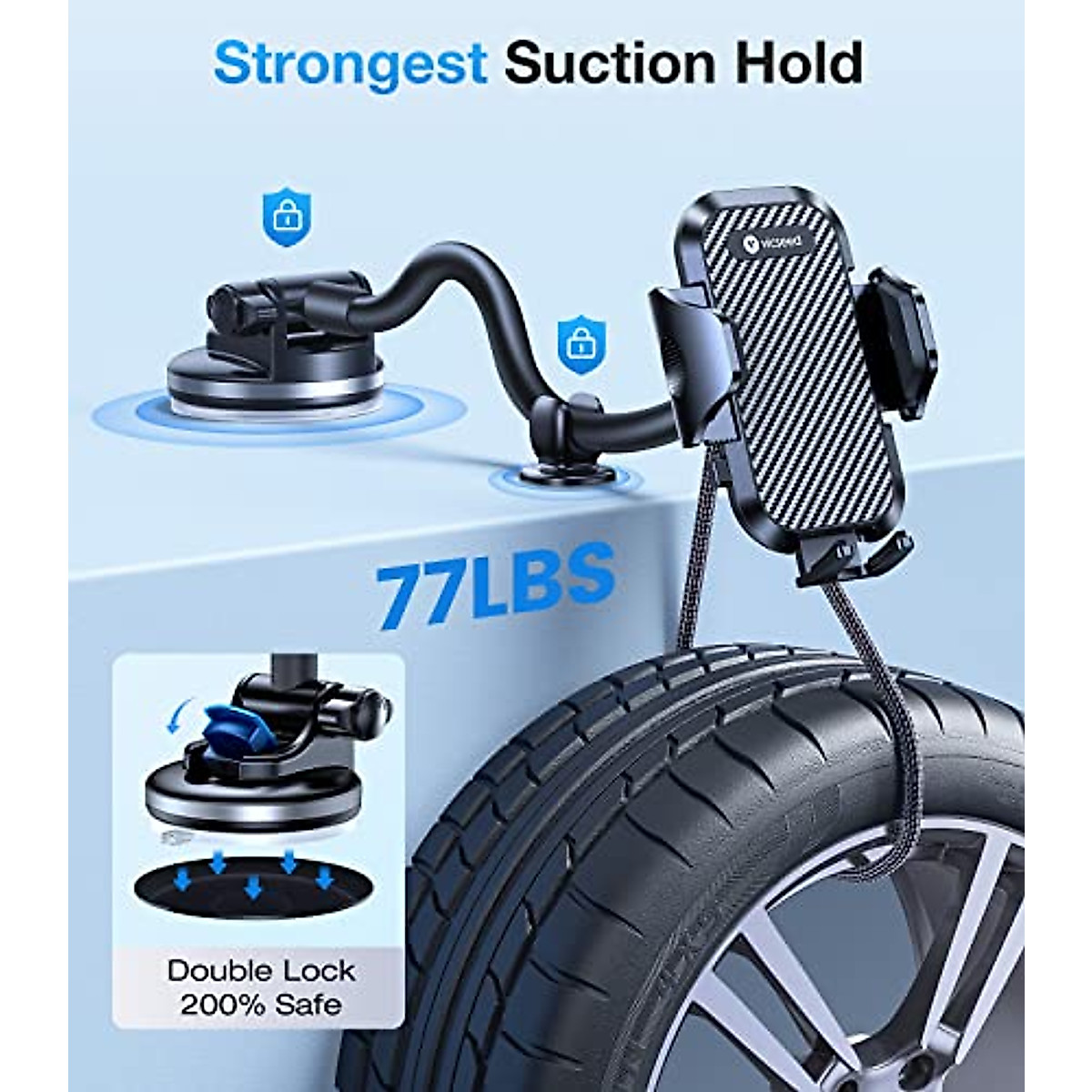 VICSEED Universal Phone Mount for Car [Strong Suction] [Flexible Durable Long Arm] Gooseneck Car Phone Holder Mount Windshield Dashboard 360 Rotation Cell Phone Holder Car for All Mobiles & Cases