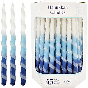The Dreidel Company Deluxe Twisted Blue & White Hanukkah Menorah Candles for All 8 Nights of Chanukah (Single)