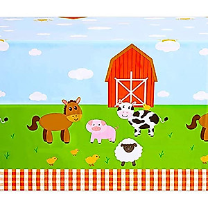 BLUE PANDA Farm Animal Birthday Party Tablecloth for Barnyard Decorations (54 x 108 in, 3 Pack)