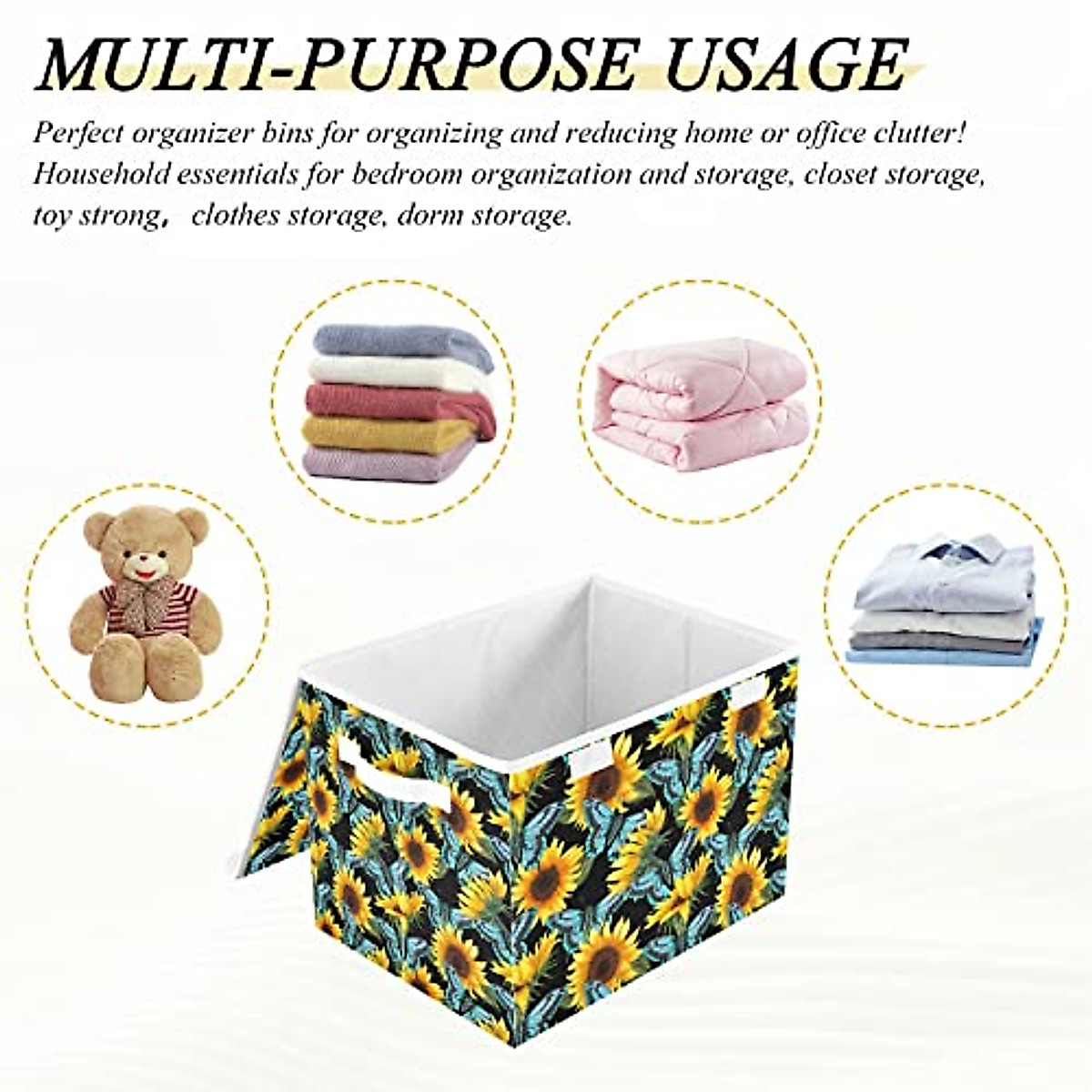 innewgogo Sunflower Butterflies Storage Bins with Lids for Organizing Dust-proof Storage Bins with Handles Oxford Cloth Storage Cube Box for Study Room