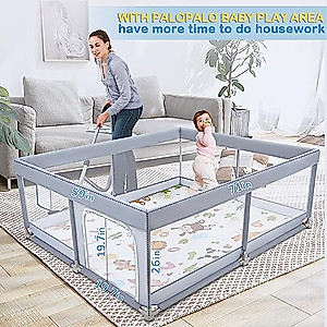 Baby Playpen Palopalo 71''x59'' Playard for Babies and Toddlers Extra Large Play Pen Baby Activity Center Mesh Baby Fence Infants Sturdy Safety Area All Wrapped Cushion & Anti-Slip Base, Gray