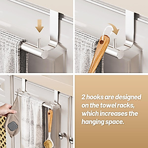 VEHHE Kitchen Towel Holder - 2pcs Over Cabinet Door Hand Dish Towel Bar Rack Holders with 2 Hooks＆ VEHHE Kitchen Towel Holder, Retractable Kitchen Towel Rack, Hooks Adjustable to Door Thickness.