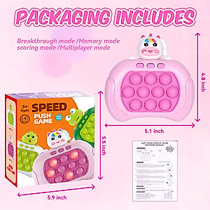 TeaRoo Quick Push Pop Game It Fidget Toys Pro for Kids Adults, Handheld Game Fast Puzzle Game Machine, Push Bubble Stress Toy, Relief Party Favors, Birthday Gifts for Boys and Girls (Pink)