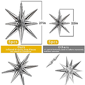 TemBelle 10PCS Silver Star Balloons, Huge Silver Explosion Star Aluminum Foil Balloons for Birthday Party Graduation Baby Shower Wedding Holiday Disco Party Balloon Decoration Supplies