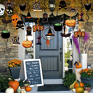 Halloween Hanging Swirl Decorations - 36 Pcs Hanging Halloween Spooky Ceiling Decor with Ghost Pumpkin Skull for Home Indoor Outdoor Party Office Halloween Party Decor Supplies