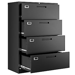 Letaya File Cabinets,4 Drawer Metal Lateral Filing Organization Storage Cabinets with Lock,Home Office for Hanging Files Letter/Legal/F4/A4 Size (Require Assembly)
