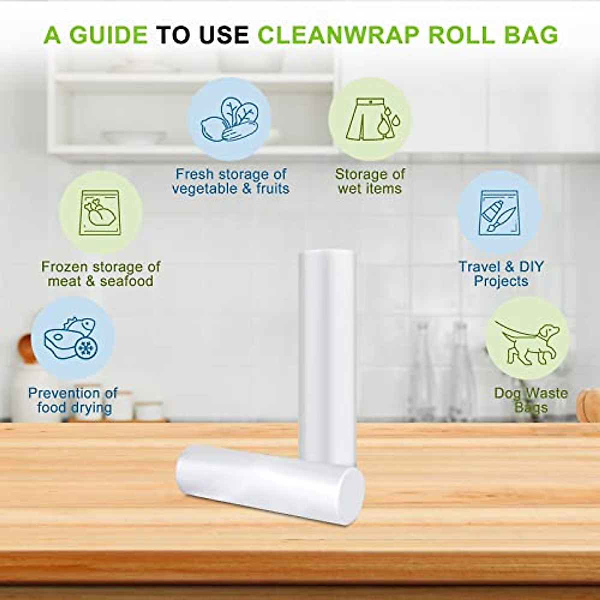 Food Storage Bags, 14”X20” Clear Plastic Produce Bag for Fruits,Green Bag, Keep Fresh Produce Bags, Food Saver Storage for Fruits, Bread,Vegetables and Flowers, Clean Bag, ,Kitchen ,1 Roll 350 Bags