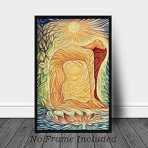 Abstract Yoga Meditation Poster, Yoga Girl Sun Chakra Wall Art, Sun Energy Healing for Meditation Room Decor, Healthy, Relaxing and Spiritual Living Room Daughter Room Studio Decor-16" X 24"-No Frame