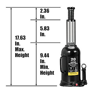 Torin 20 Ton (40,000 LBs) Capacity Hydraulic Welded Heavy Duty Bottle Jack, AT92003BB , Black