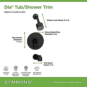 Symmons 3502-CYL-B-MB-1.5-TRM Dia Single Handle 1-Spray Tub and Shower Faucet Trim with Brass Escutcheon in Matte Black - 1.5 GPM (Valve Not Included)