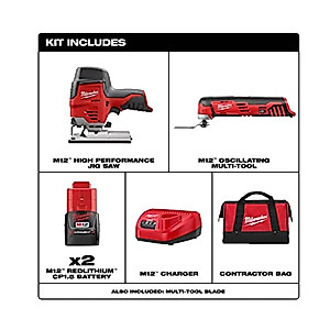 Milwaukee M12 12-Volt Lithium-Ion Cordless Jigsaw and Oscillating Multi-Tool Kit with Two 1.5Ah Batteries, Charger and Tool Bag