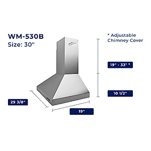 Hauslane Wall Mount Range Hood 30 Inch | Matte White Wall Chimney | 6” Duct/Ductless Convertible, Strong Suction, Six-layer Aluminum Filters, Changeable LED Lamps, Stove Kitchen Vent Hood