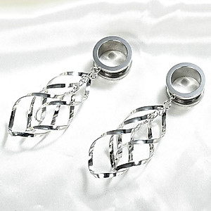 TBOSEN 2pcs Classic Double Linear Loops Design Twist Wave Dangling Ear Gauges for Women