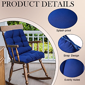 Wesiti 4 Sets Rocking Chair Cushions Outdoor Recliner Cushion Non Slip High Back Patio Chair Cushions Rocking Chair Pads for Wooden Rocking Chair Tufted Glider Rocker Replacement Cushions (Navy Blue)