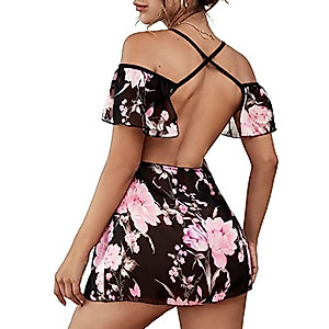 Verdusa Women's Casual Sleepwears Floral Print Cold Shoulder Crisscross Backless Spaghetti Strap Chiffon Nightdress Multicolor M