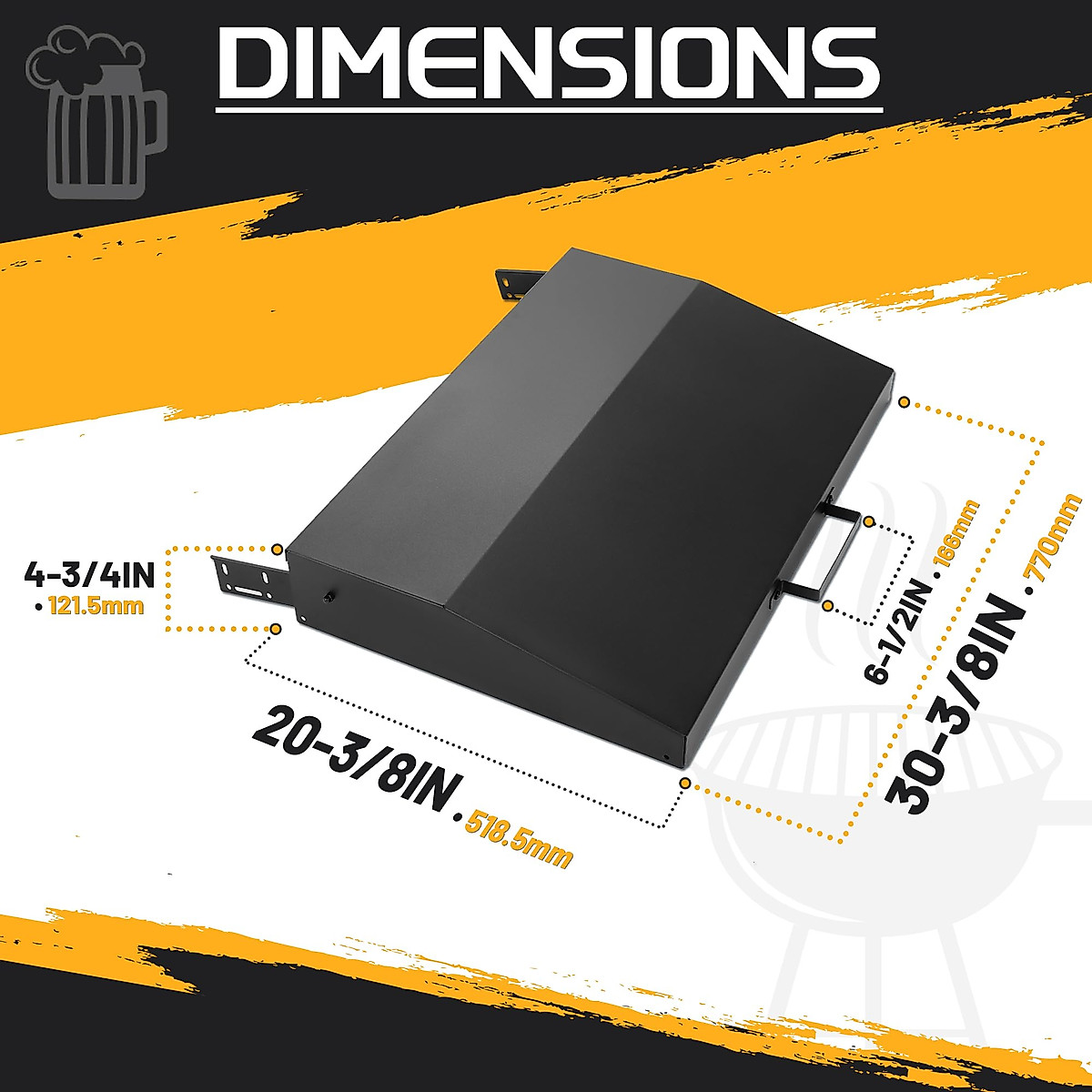 Kojem Hinged Lid Griddle Cover Compatible with 28 inch Blackstone Griddle with Rear & Right Grease Collection Steel Powder Coated Black