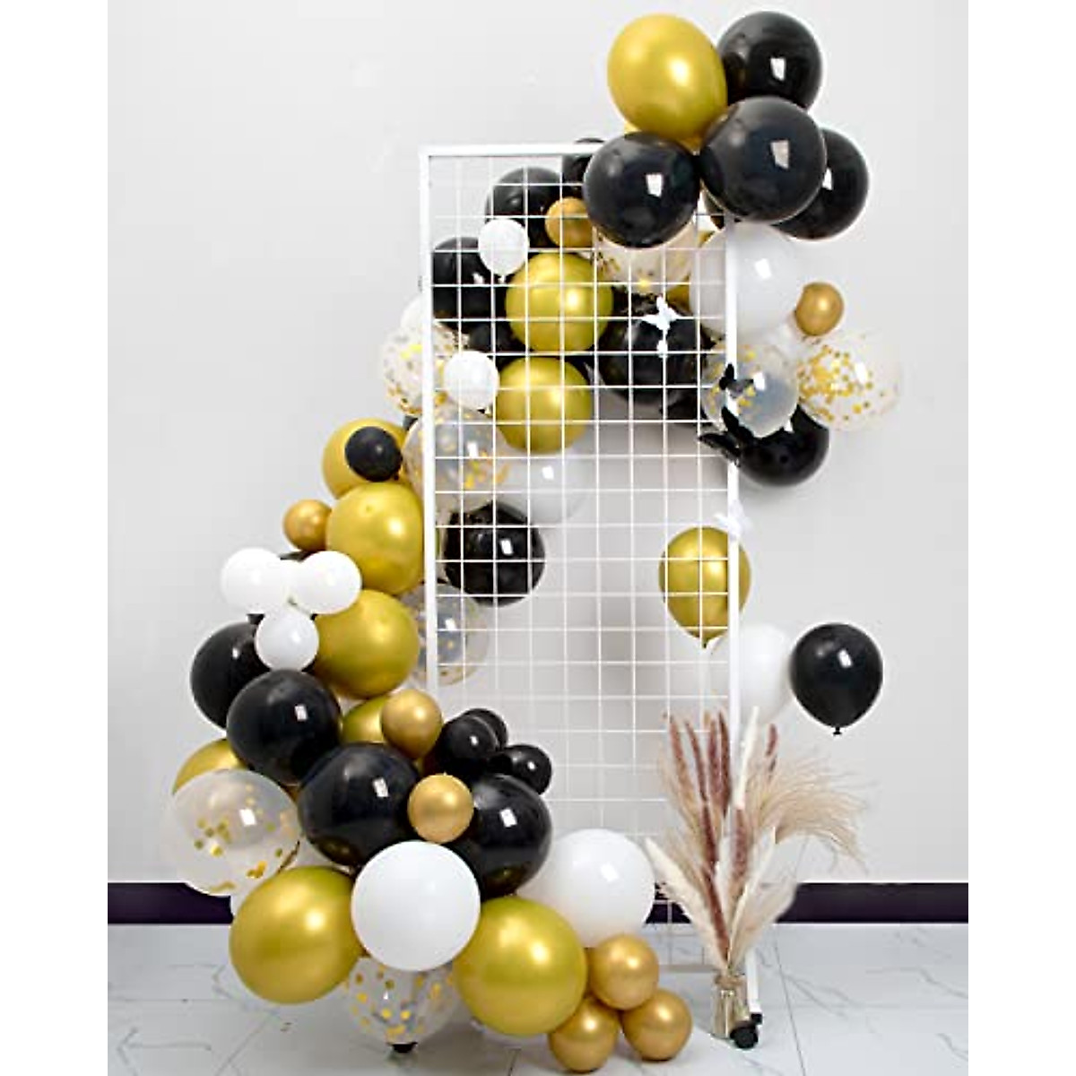 MOMOHOO Black and Gold Balloons Garland - 100Pcs 12/10/5" Gold Black White Balloons Confetti Balloons, New Year Balloons Graduation Balloons Latex Balloon for Graduation, Metallic Gold Birthday Ballon